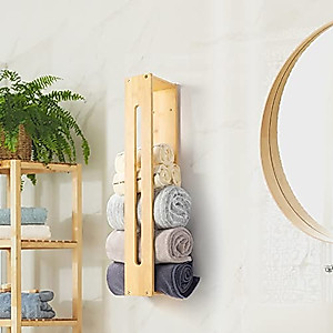 DRDINGRUI Bathroom Wall Towel Rack, Bamboo Bath Towel Holder for Towel Storage, Wall Mounted Rack