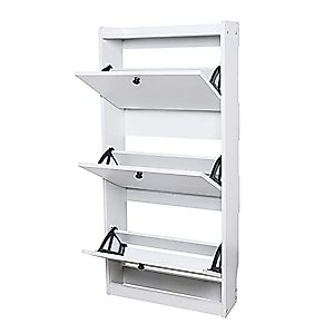 Ghankopd Modern 3-Tier Shoe Cabinet,Freestanding Shoe Rack Storage Organizer with Flip Door, for Entryway White Shoe Storage Cabinet & Flip Doors,White