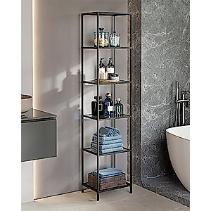 VASAGLE Bookcase, 6-Tier Bookshelf, Slim Shelving Unit for Bedroom, Bathroom, Home Office, Tempered Glass, Steel Frame, Black and Gray ULGT500G01