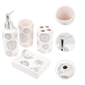 COHEALI 4 Pcs Toiletry Set Ceramic Soap Dish Bathroom Washing Accessory Ceramic Sanitary Ware Toothbrush Holder White Ceramic Hand Wash Dispenser Soap Dispenser Tumbler Pottery Ceramics