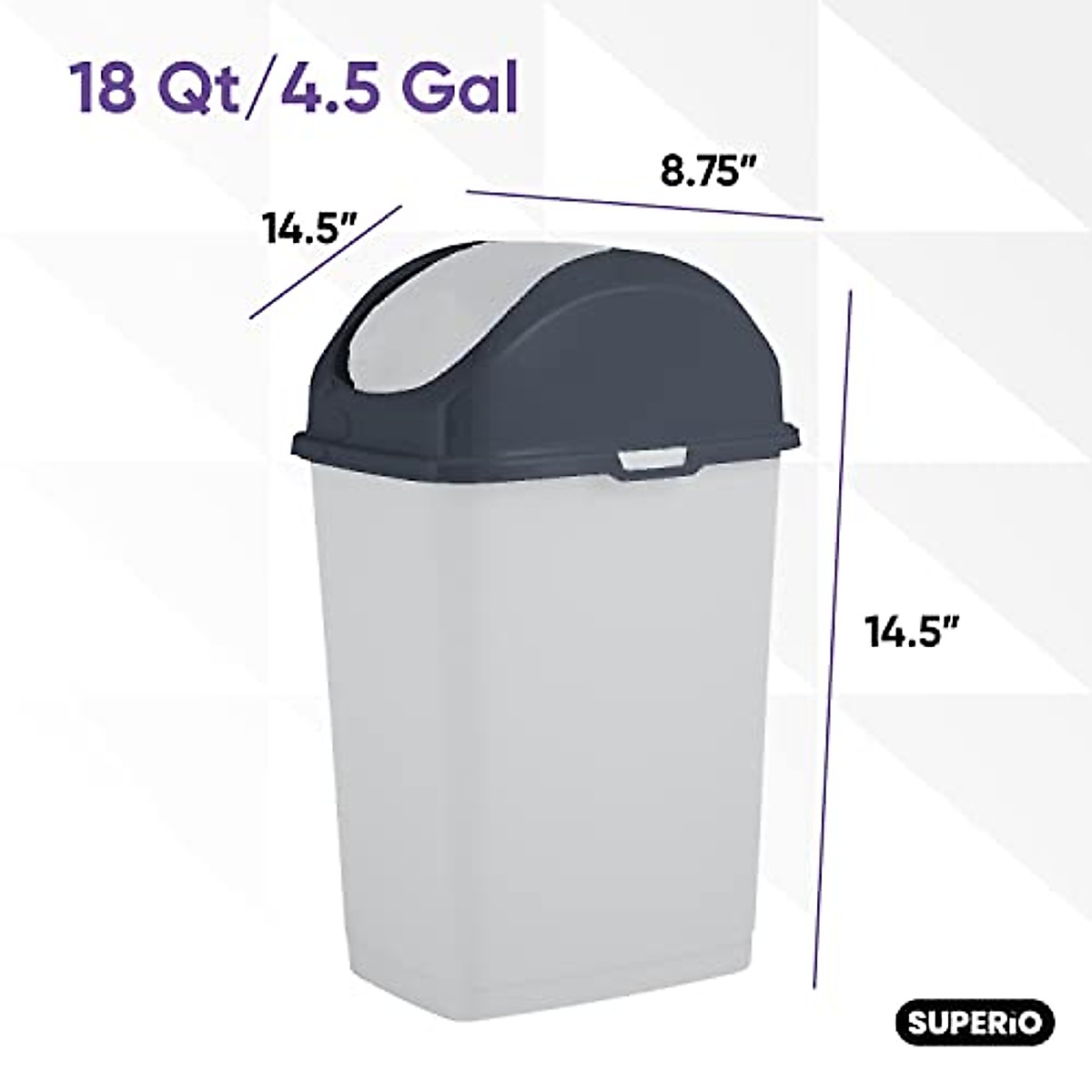 Superio Swing Top Trash Can, Waste Bin for Home, Kitchen, Office, Bedroom, Bathroom, Ideal for Large or Small Spaces - White Smoke (3 Pack- 4.5 Gal, 9 Gal, 13 Gal)