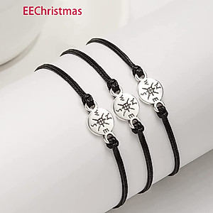 EEChristmas Compass Pinky Promise Distance Matching Bracelets 3 Pack for Best Friends Family Women Mens Teen Girls Adjustable Friendship Birthday Gift