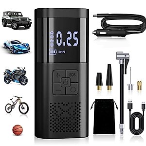 HFLYJPYW Tire Inflator cordless Portable Air Compressor, Electric Air Pump for Car Tires, 150 PSI Tire Pump with Digital emergency LED lights Pressure Gauge for Car, Motor, Bike, Ball