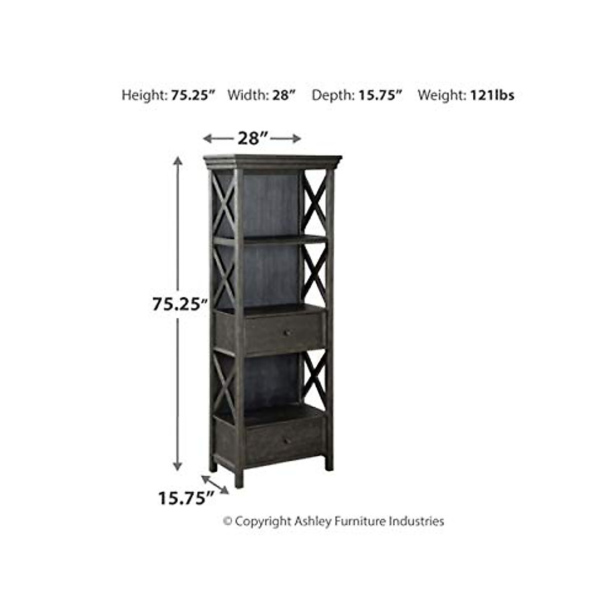Signature Design by Ashley Tyler Creek Farmhouse 75" Display Cabinet or Bookcase with Drawers, Almost Black