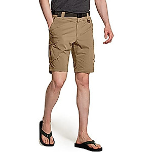 CQR Men's Convertible Cargo Pants, Water Resistant Hiking Pants, Zip Off Lightweight Stretch UPF 50+ Work Outdoor Pants, Lightweight Convertible Cargo Coyote, 32W x 30L