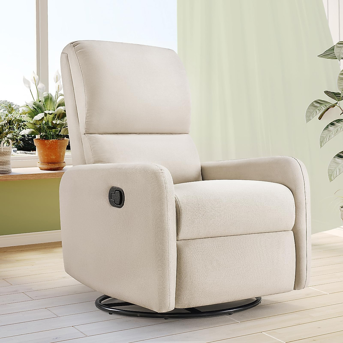 Jocisland Swivel Rocking Chair, Nursery Glider Recliner Chairs for Adults, Rocker for Living Room Bedroom, Comfy Upholstered Modern Nursing Reclining Single Sofa, Beige Linen