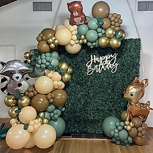 Green and Brown Balloons, 60 PCS Sage Green Gold Brown Latex Balloons Woodland Camo Army Olive Green Dark Brown Coffee Nude Gold Party Balloon for Jungle Safari Woodland Hunting Birthday Decorations