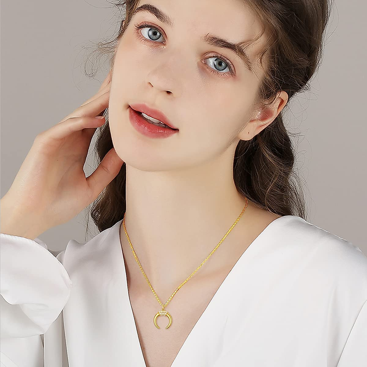 SISGEM 14K Real Gold Moon Pendant Necklace for Women,I Love You to The Moon and Back,Yellow Gold Half Moon Necklaces,Anniversary Present for Her Wife Mom 16''+2''