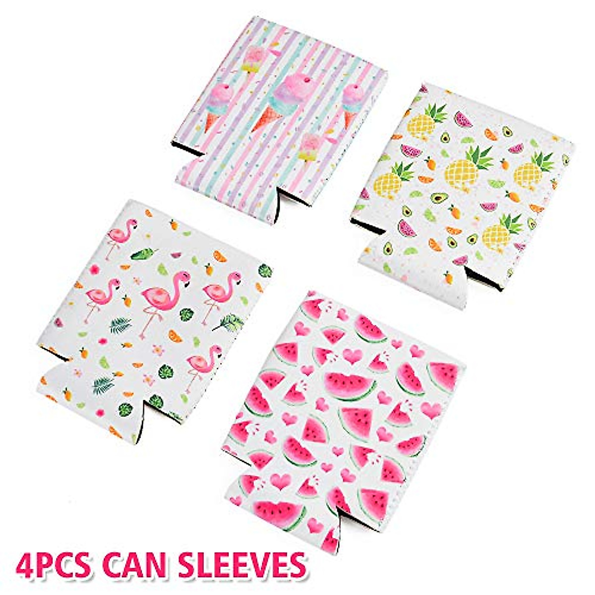 Can Cooler Sleeves - Set of 4 Neoprene Can Sleeves Soda Beer Caddies Collapsible Reusable Thermocoolers for Weddings Bridal Shower Birthday Bachelorette Parties