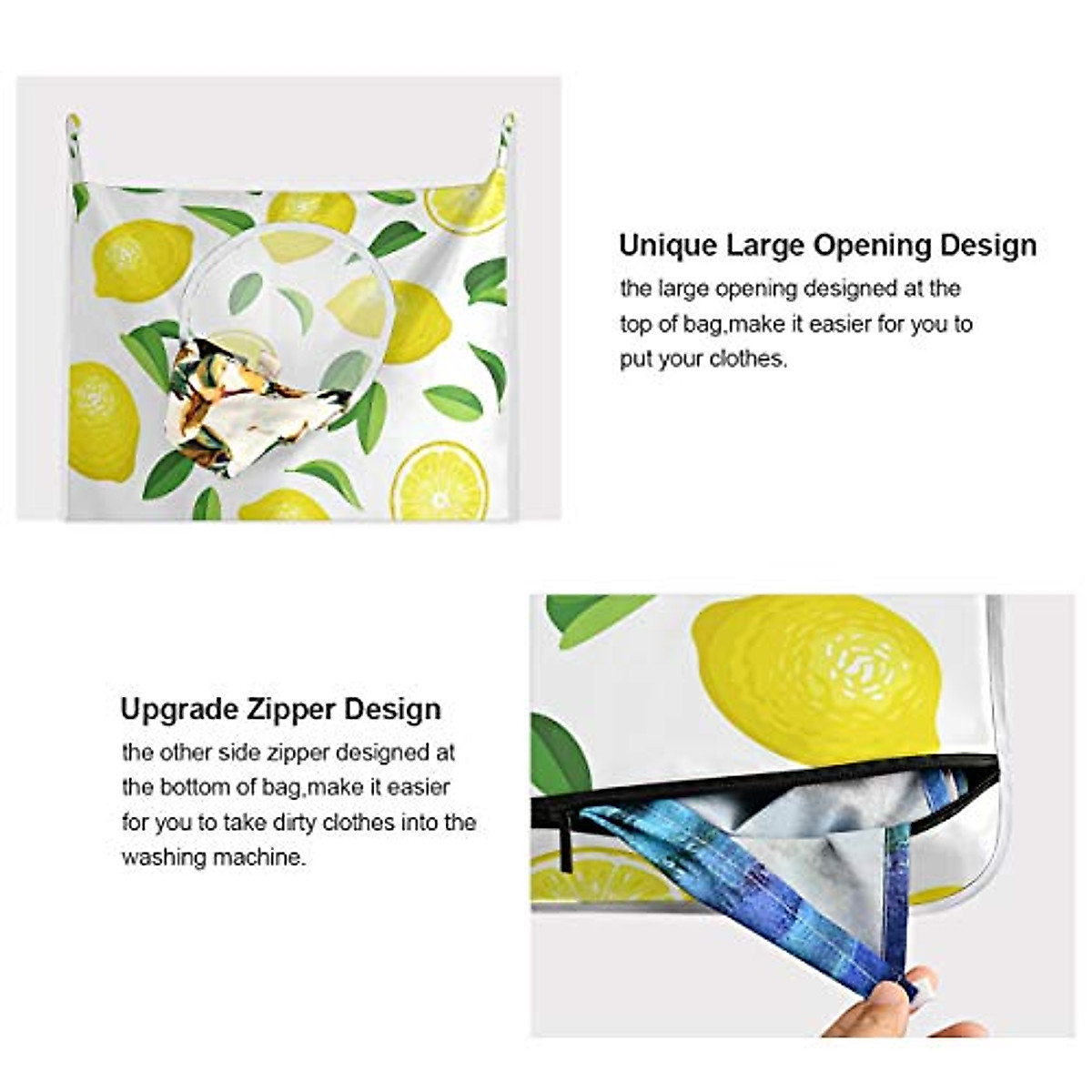 Fresh Lemon Leaves Door Hanging Laundry Hamper Bag Yellow Orange Slices Fruit Space Saving Wall Large Laundry Basket Storage Dirty Clothes Bags with Bottom Zippers Hooks For Bathroom Bedroom 1 Pcs