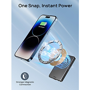 Wireless Magnetic Power Bank,2 Pack 𝟏𝟎𝟎𝟎𝟎𝐦𝐚𝐡 Battery Pack with Super Magnetic,USB A&C,for Magsafe,Mini Wireless Portable Charger Compatible with iPhone 15/14/13/12 Series,Black and Off-white