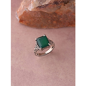 YoTreasure Green Onyx Solid 925 Sterling Silver Filigree Ring Jewelry
