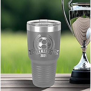 Customized Tumbler 30oz with Straw, Personalized Vacuum Insulated Tumbler with Custom Name Text Engraved in USA - Basketball, Tennis, Soccer, Golf, Football Sport Player, Coach Gift (Gray)