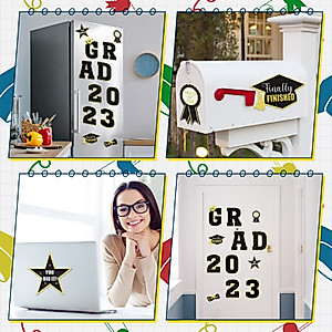 Graduation Car Magnets 12 Pcs 2023 Congrats Grad Garage Door Magnets Decoration Black and Gold 2023 Graduation Car Blackboard Magnets for Graduation Party Decoration Supplies