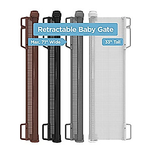 Perma Child Safety Indoor/Outdoor Retractable Baby Gate 33" Tall, Extends to 71" Wide, White