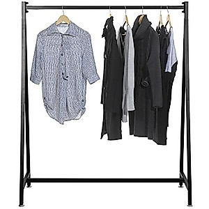 MyGift 47 Inch Modern Black Heavy Duty Metal Wardrobe Clothing Rack - Freestanding Garment Hanger for Bedroom Closet Clothes or Retail Display Stand