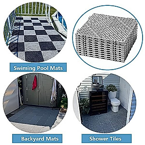 12” x 12” Drainage Interlocking Floor Tiles, 12 Pack Non-Slip Pool Deck Drain Tiles for Flooring, Soft PVC Splicing Modular Cushion Mats, Rubber Floor Tiles with Holes for Shower Basement Garage Shed