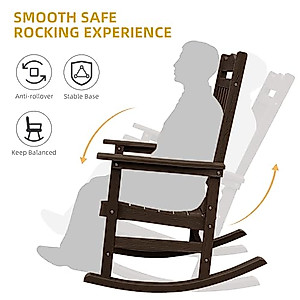 DWVO Patio Rocking Chair, All-Weather Resistant Outdoor Indoor Polyethylene Patio Rocker Chair with Cushion, Comfortable and Easy to Maintain Rocker for Balcony, Backyard and Living Room(Brown)
