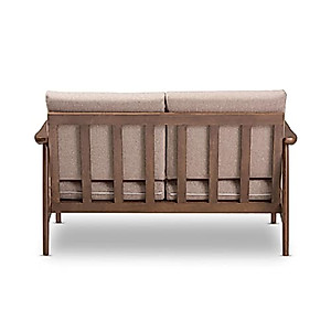 Baxton Studio Venza Mid-Century Modern Walnut Wood Light Brown Fabric Upholstered 2-Seater Loveseat