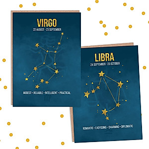 Wee Blue Coo Zodiac Birthday Cards Astrology Star Signs Constellation Blank Blue Greeting Cards With Envelopes Pack of 12