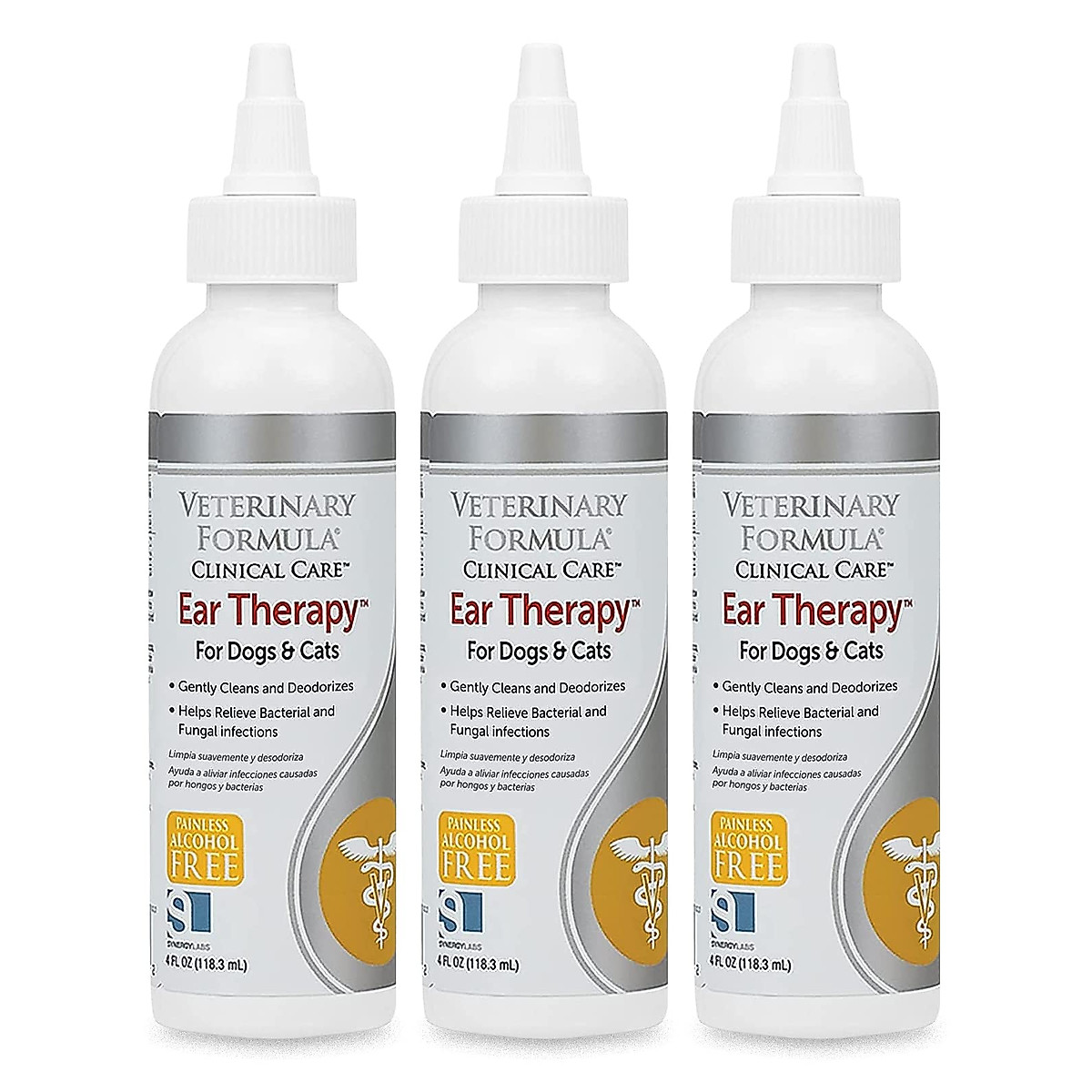 Veterinary Formula Clinical Care Ear Therapy, 4 oz. – Medicated Ear Drops to Help Relieve Bacterial and Fungal Infections in Dogs and Cats – Cleans and Deodorizes – 3 Pack