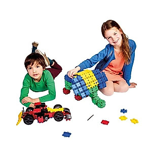 Clics Basic Set of 377 Pieces, Construction Toys for 3 Year Old Boys and Girls, rollerbox of Blocks to Learn Shapes and Colors, Educational STEM Toys. No BPA, PVC. Dishwasher Safe, Recycled Plastic.