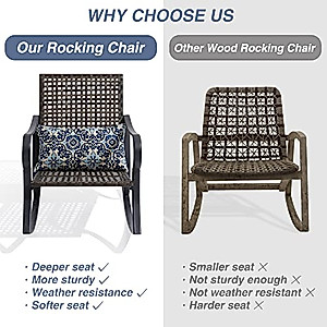 Mutaomay Outdoor Rocking Chair with Pillow Cushion, Weather Resistant Metal Steel Frame Rattan Porch Rocker Chairs, Oversized Patio Rocking Chair Furniture for Garden, Backyard 350 lbs Load Capacity