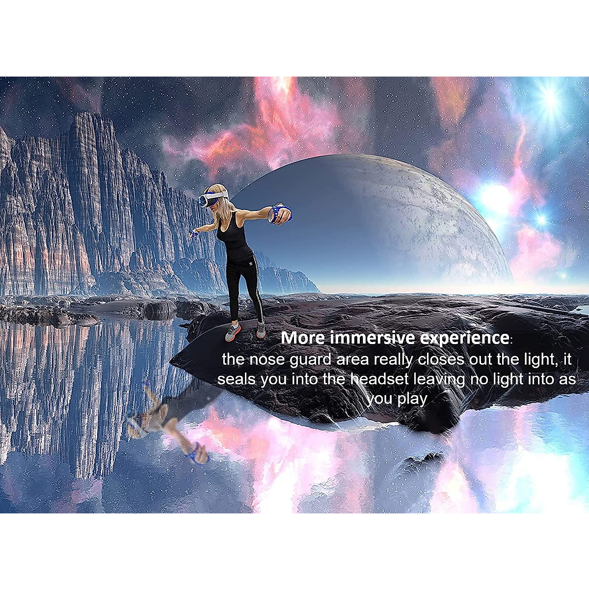 Clean VR Set 3-in-1 Compatible with Oculus Quest 2 Headset/Meta Accessories: Anti-Leakage Face Cover + Non-Slip Grip Covers + Stickers | Sweatproof Anti-Dirty Virtual Reality Decal Skin (Iron Black)