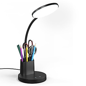 Vicsoon Desk Lamp, LED Desk Lamp for Home Office, Touch Table Lamp with 3 Color Modes 360° Adjustable Arm, Dimmable Desk Light with Pen Phone Holder, Black