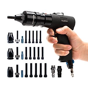 TOJIZEN Pneumatic Rivet Nut Gun Kit - 1/4, 5/16 & 3/8 inch Gun Heads - Air Powered Rivet Nut Tool Set for Rivnut, Threaded Insert, and More - Professional Air Riveter and Riv Nut Tool