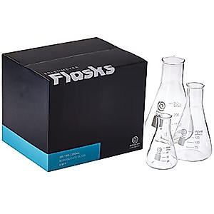 Glass Erlenmeyer Flask Set - Graduated Borosilicate Glassware - Volumetric Narrow Neck Scientific Chemistry Labware & Equipment - Home & School Science Experiments (50-250mL, 3-Pack)