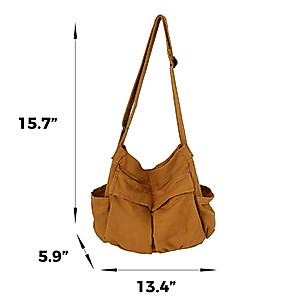 GAI Canvas Messenger Bag For Women Large Hobo Bags for Men Crossbody Hippie Bag Multi-pocket Aesthetic Grunge Shoulder Bag (One Size,Army Green)