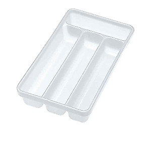 Cosmoplast Silverware Tray, BPA-Free 4 Compartment Flatware Organizer 12.2" x 7" x 1.8", White
