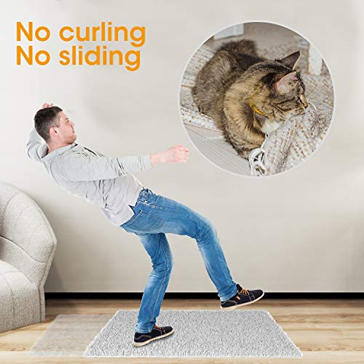 Rug Tape, 10 Pcs Double Sided Non Slip Reusable Rug Stopper, Washable Rug Tape for Hardwood Floors, Tile Floors, Carpets, Floor Mats, Wall (Peal White)