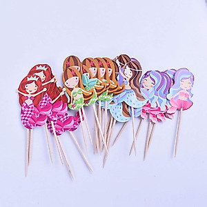 Double sided-Mermaid 24 PCS Handmade Pretty Mermaid Cupcake Toppers Baby Girls Children Kids Toddlers Teens Picnic Birthday Bridal Shower Baby Shower Wedding