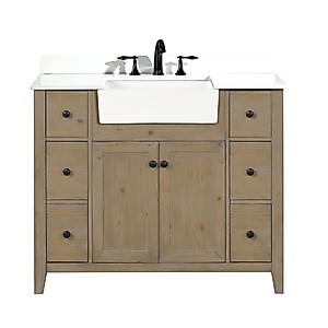Ari Kitchen & Bath Sally 42" Bathroom Vanity in Weathered Fir, White Engineered Top