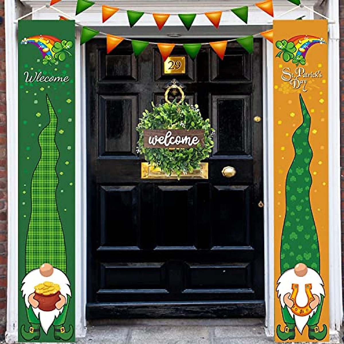 Viajero St. Patricks Day Decorations Banners Gnome Shamrock Welcome Hanging Signs