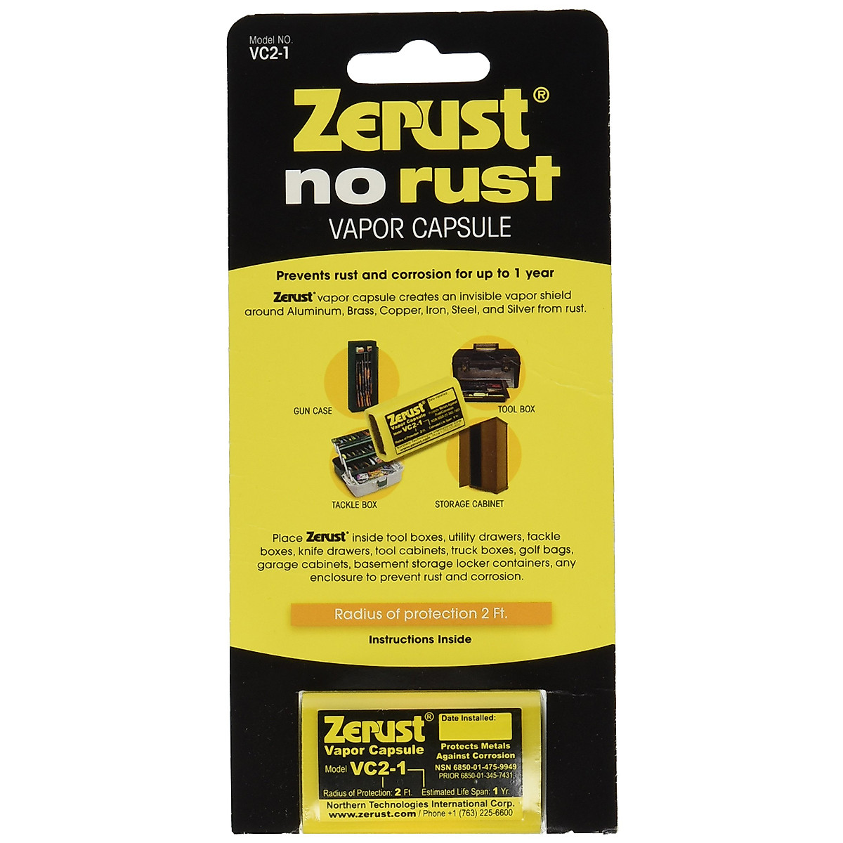 Zerust VC2-1/VC2-1/2-1 Rust Preventing Vapor Capsule, Yellow