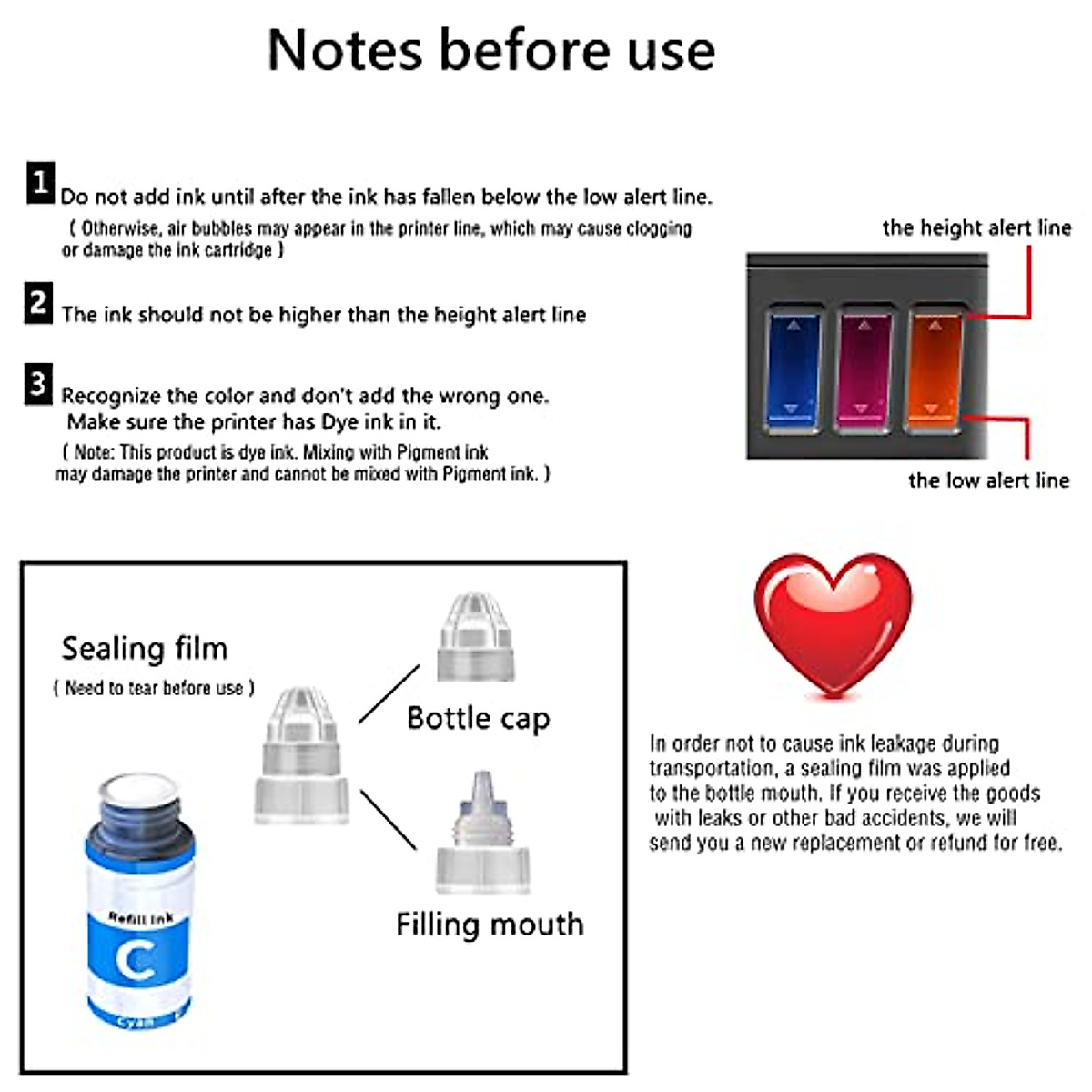 Refill Ink Compatible with 502 Ink Refill Bottles use for epson ET-2850 ET-4750 ET-2760 ET-3710 ET-3760 ET-2750 ET-4760 ET-3750 ET-3830 ET-3850 ET-5150 ET-5170 ET-5180 ET-5800 ET-5880 Printer