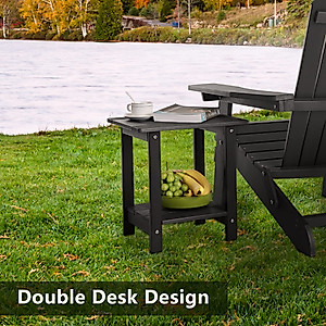 Meluvici Double Adirondack Side Table Weather Resistant, Outdoor Rectangular End Table for Adirondack Chair, Black with Wood Grain