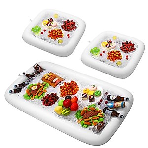 Hemoton 3PCS Inflatable Serving Bar Salad Ice Tray Food Drink Containers,Waterproof Durable Inflatable Cooler Serving Bar for BBQ Picnic Pool Party Picnic Luau,with drain plug