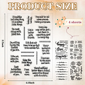 4 Sheets Words Clear Stamp Silicone Stamp Cards with Sentiments, Greeting Words Pattern for Thanksgiving Christmas Holiday Card Making and DIY Scrapbooking Journaling