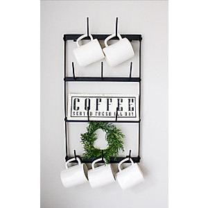 Claimed Corner Mini Coffee Mug Rack - 4 Row Metal Wall Mounted Storage Display Organizer for Coffee Mugs, Tea Cups, Mason Jars, and More.