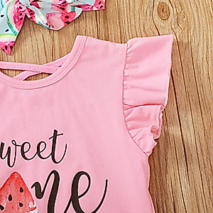 Baby Girl First Birthday Clothes 1st Birthday Girl Outfit Infant Watermelon Outfit (Pink,12-18 Months)