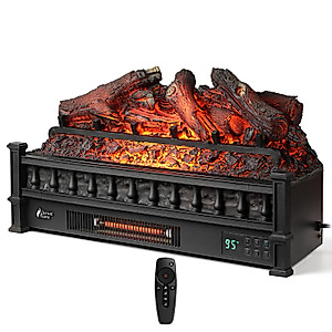 TURBRO Eternal Flame 26-Inch Infrared Quartz Electric Fireplace Log Heater, Realistic Lemonwood Logs, Adjustable Flame Colors, Remote Control, Thermostat, Timer, EF26-LG, 1500W