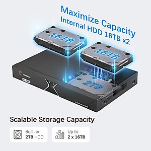 TIGERSECU Super HD 1080P 16-Channel Hybrid 5-in-1 DVR Security Recorder with 2TB Hard Drive, for Up to 5MP(12.5fps) TVI/AHD/CVI/Analog and IP Cameras (Cameras Not Included) (Renewed)