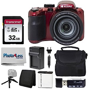 Kodak PIXPRO AZ425 Digital Camera + 32GB Memory Card + Camera Case (Black) + Battery + Charger + USB Card Reader + Table Tripod + Accessories (Red)