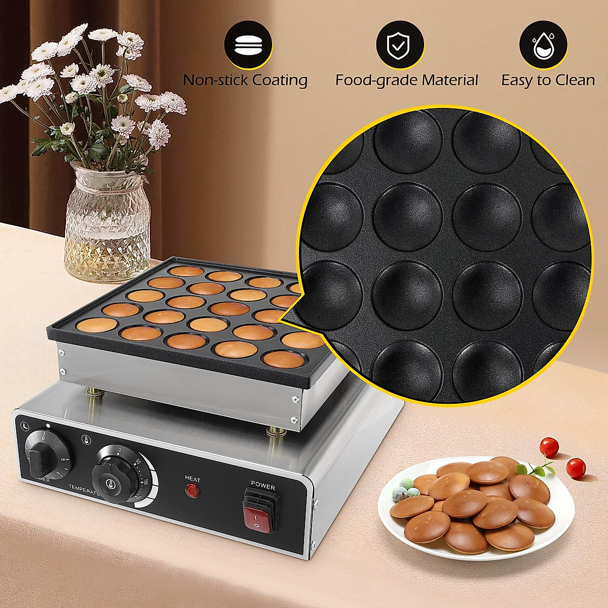 Dyna-Living Mini Dutch Pancake Maker 25PCS Commercial Mini Pancake Maker Non-stick Dorayaki Maker Electric Dutch Pancake Baker 950W Mini Pancake Dutch Machine for Home Kitchen