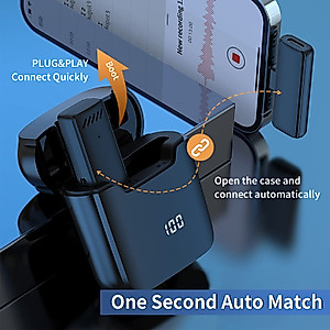 Wireless Lavalier Microphone for iPhone iPad,Plug-Play dual Lavalier Mics with Battery Indicator Charging Case,iPhone Microphone for Vlog YouTube TikTok Video Recording - No APP & Bluetooth Needed