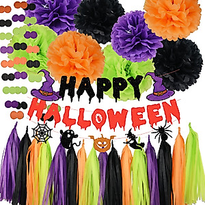Halloween Party Decorations - Trunk Or Treat Car Decorations Kit for SUV Happy Halooween Banner Orange Black Purple Green Tissue Paper Pom Pom for Hocus Pocus Party Supplies